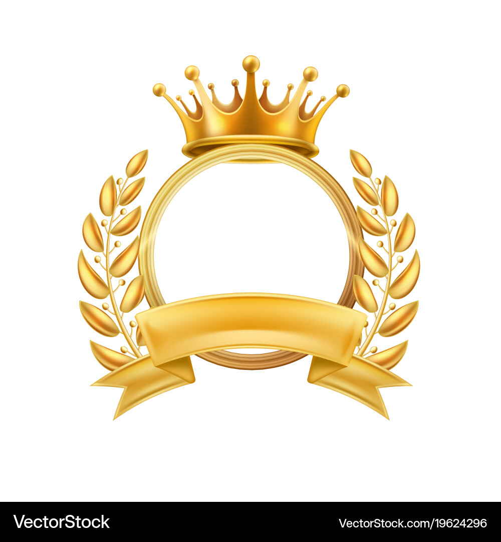 Gold crown laurel wreath winner frame isolated Vector Image