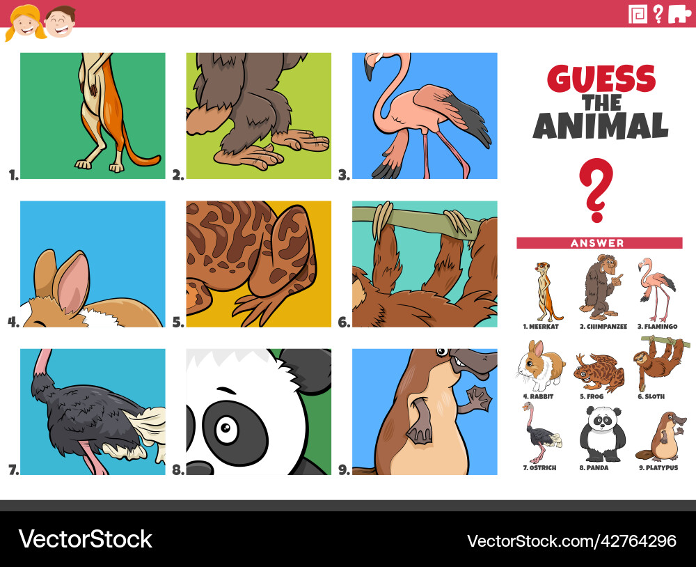 Ratet Cartoons Tiere Bildungsspiel Lizenzfreies Vektorbild