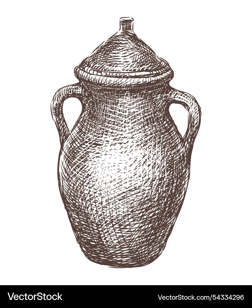 Hand drawn vintage clay jug with two handles Vector Image