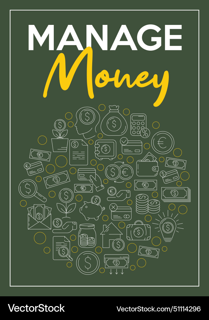 Manage money poster round composition Royalty Free Vector