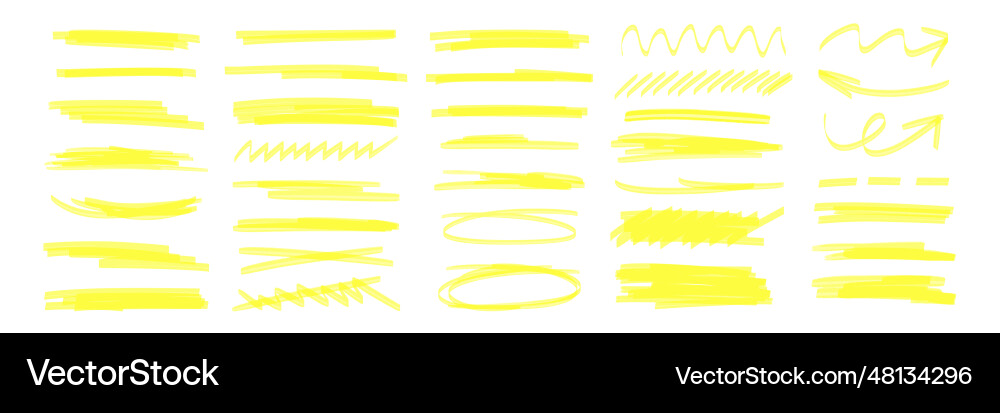Yellow marker brush lines highlighter underline Vector Image