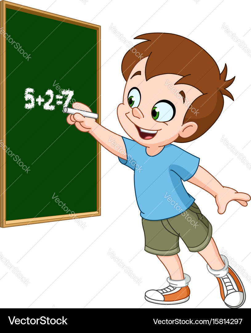Boy writing on blackboard Royalty Free Vector Image