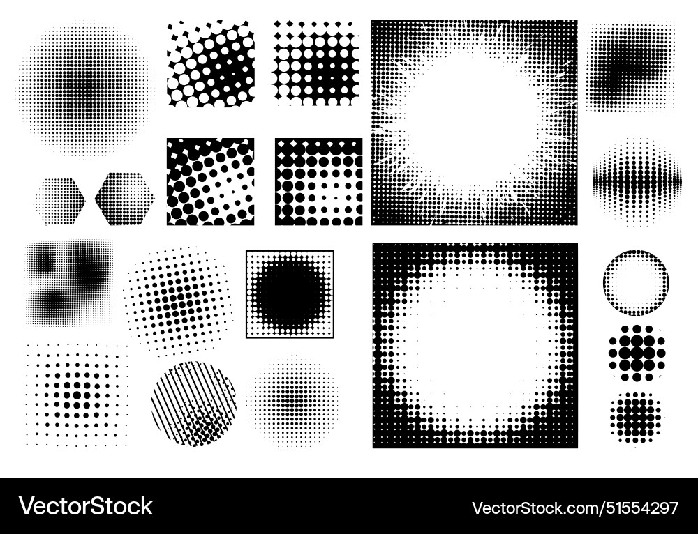 Set of halftone dots curved gradient pattern Vector Image