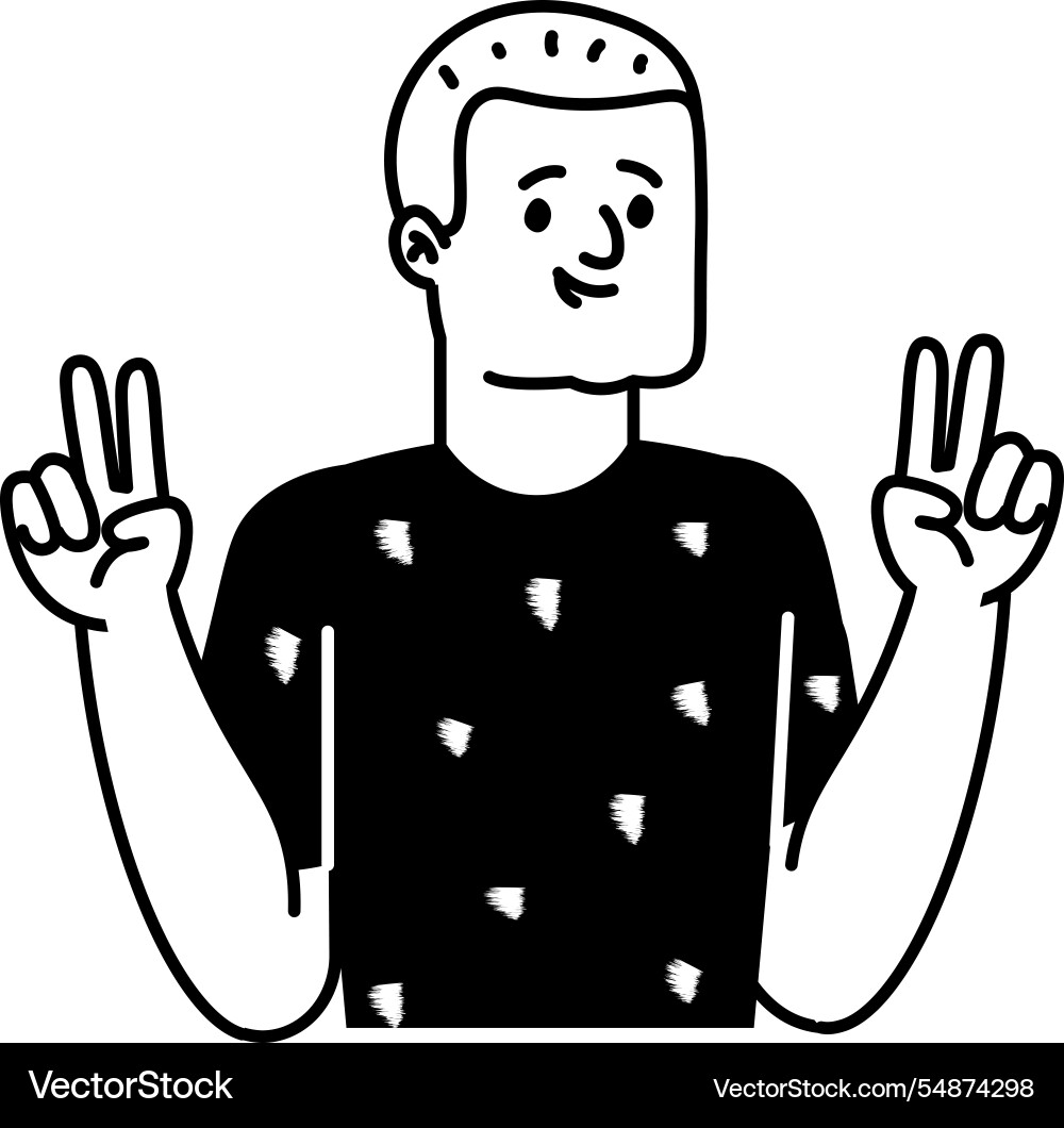 Doodle Boy Charakter mit Friedensgeste Lizenzfreier Vektor