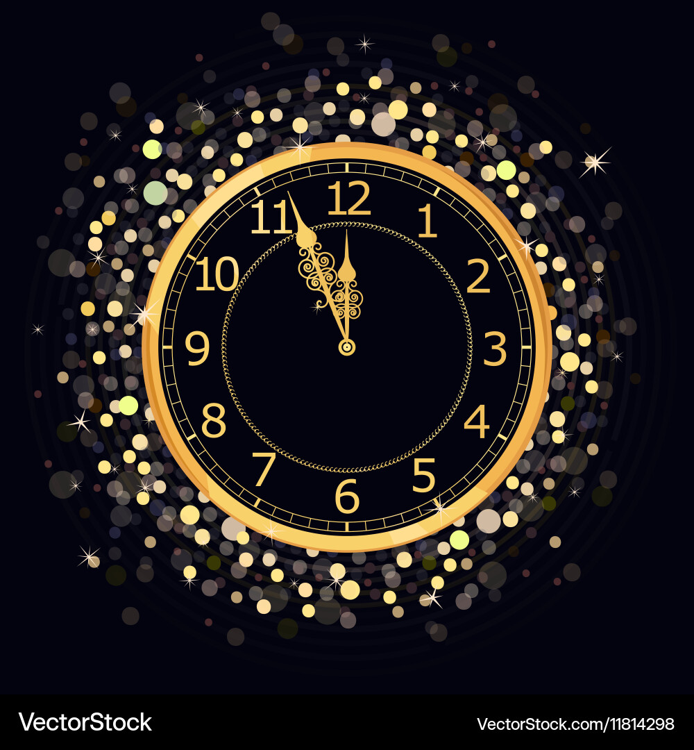 Golden new year clock Royalty Free Vector Image