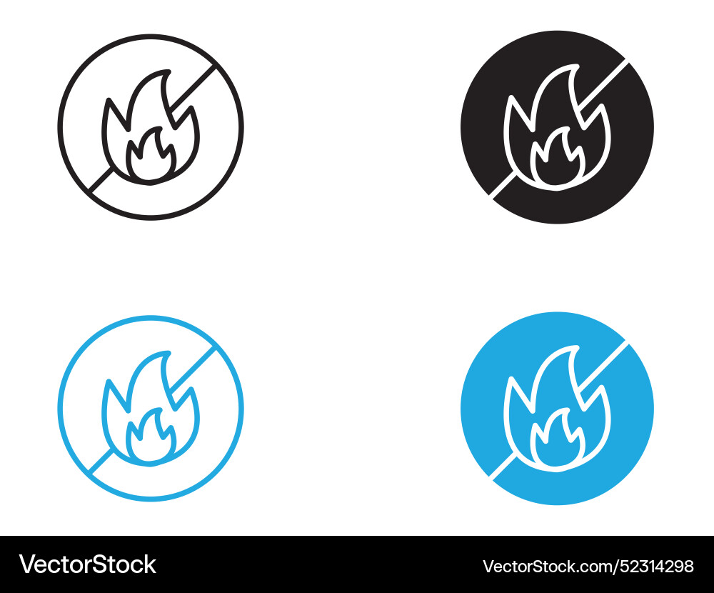 No fire icon black and white outline sign Vector Image
