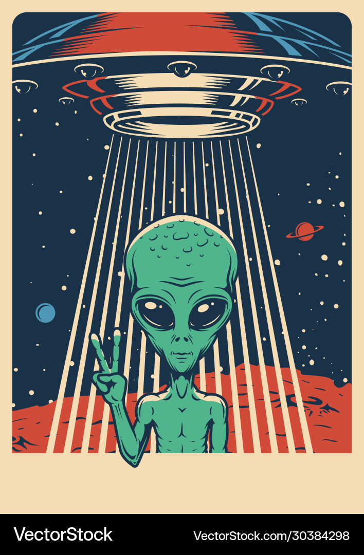Retro Space Alien Poster Royalty Free Vector Image