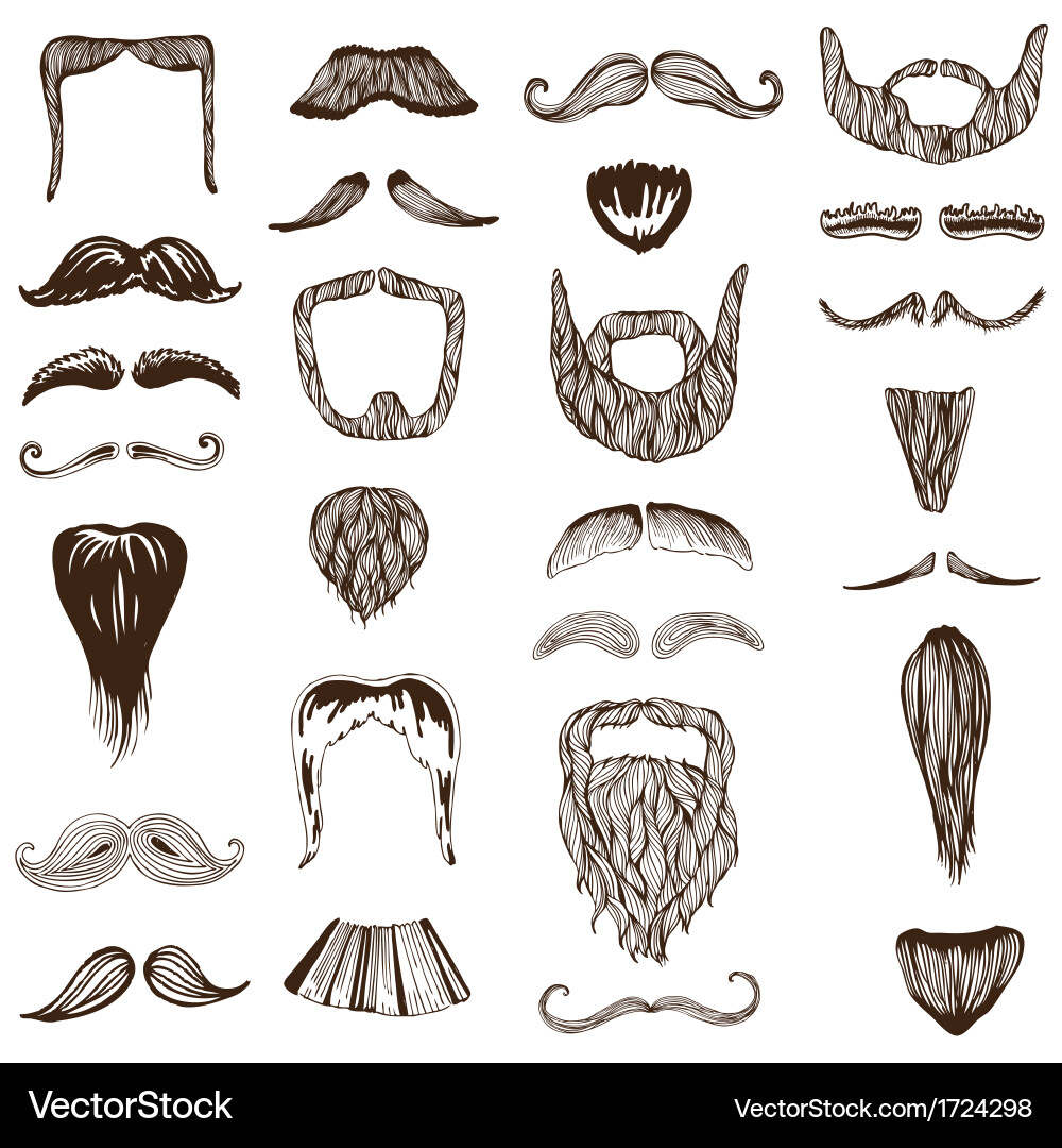 Set of hand drawn moustache mustache Royalty Free Vector