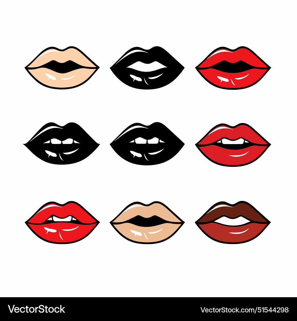 Set various lips icons showing different lipstick Vector Image