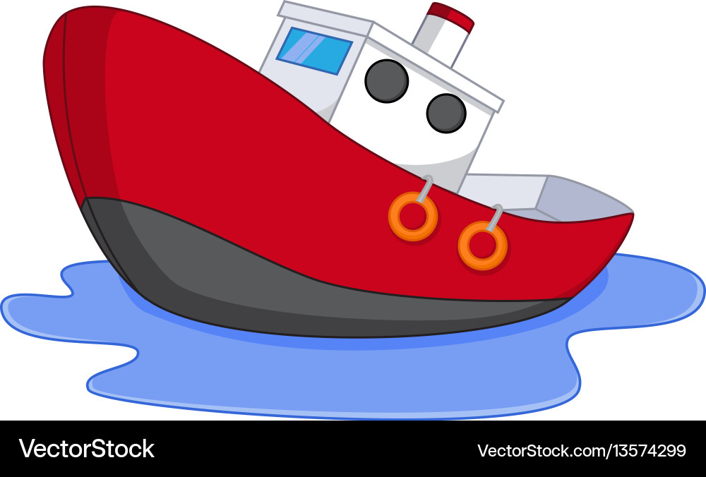 Cartoon Boat on Water Royalty Free Vector Image