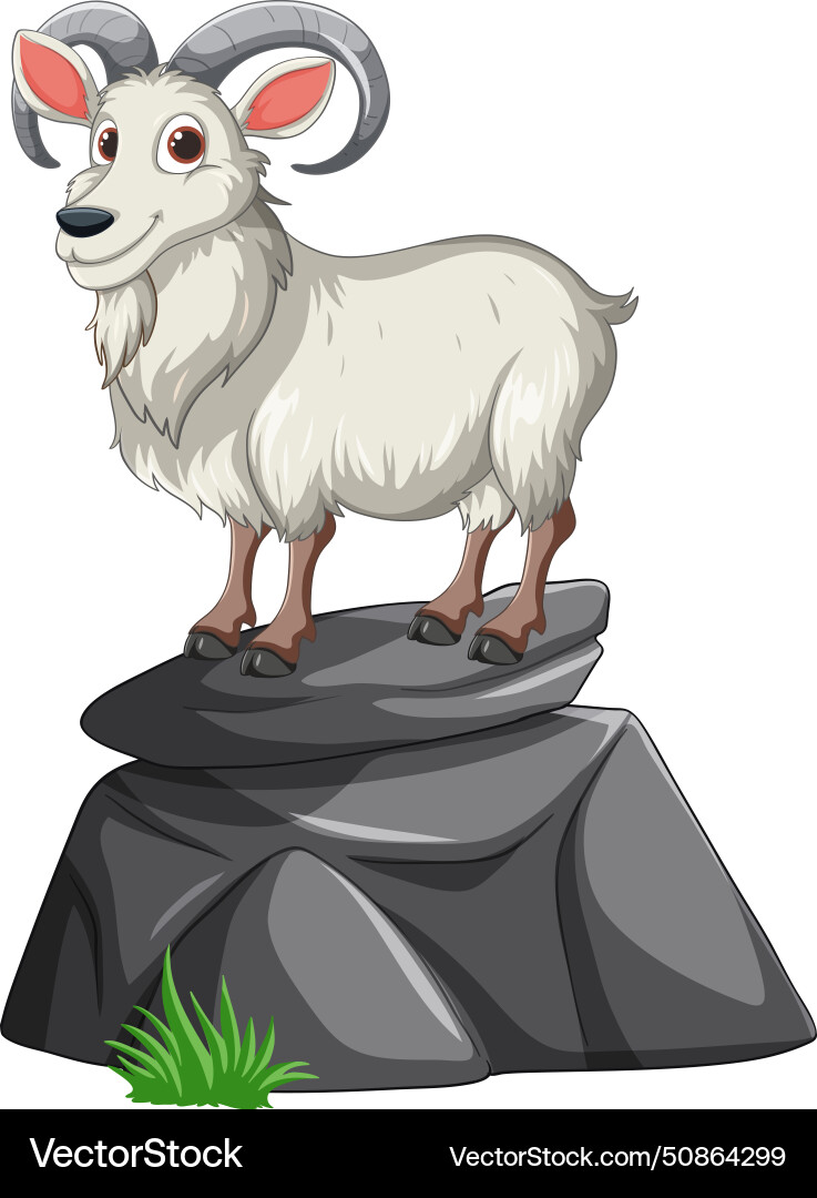 Cartoon ram standing proudly on a stone ledge Vector Image