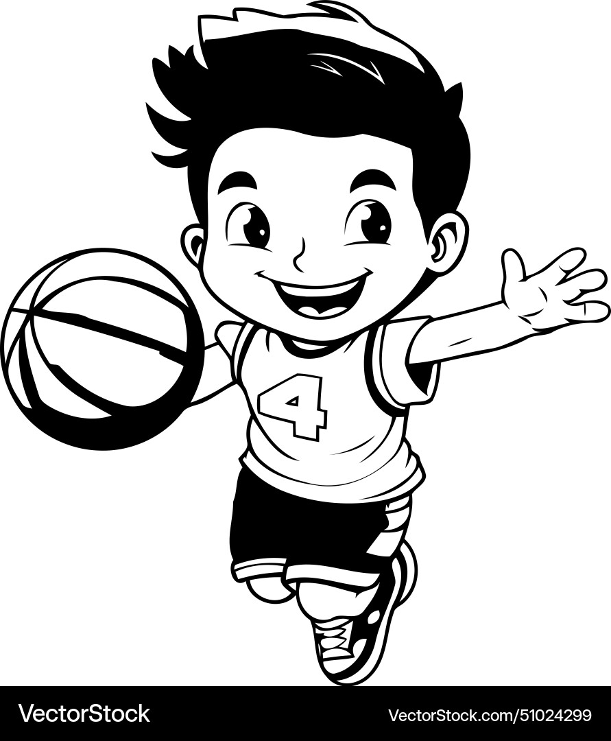 Cute boy playing basketball isolated on white Vector Image