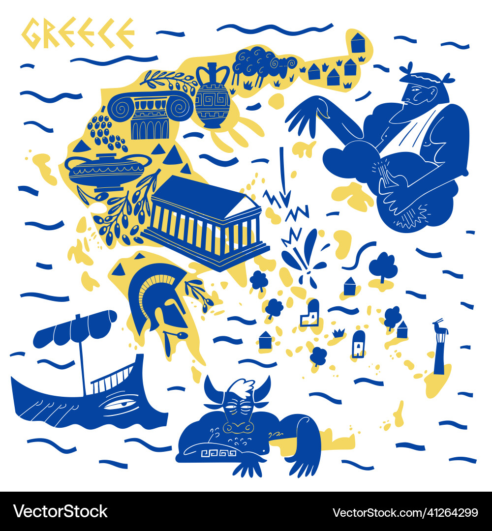 Greece Landmarks Map Royalty Free Vector Image