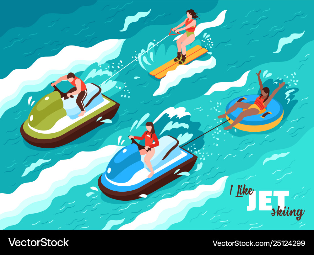 Jet skiing isometric poster Royalty Free Vector Image