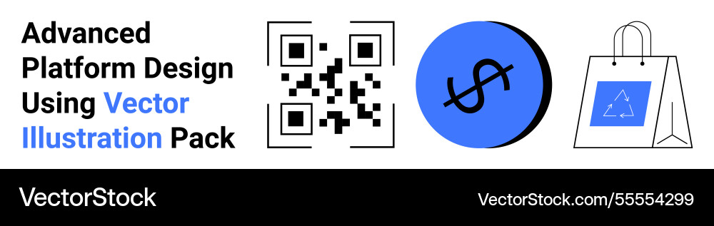 Qr-Code Dollar Schild Kreis und Einkaufstasche Vektorbild