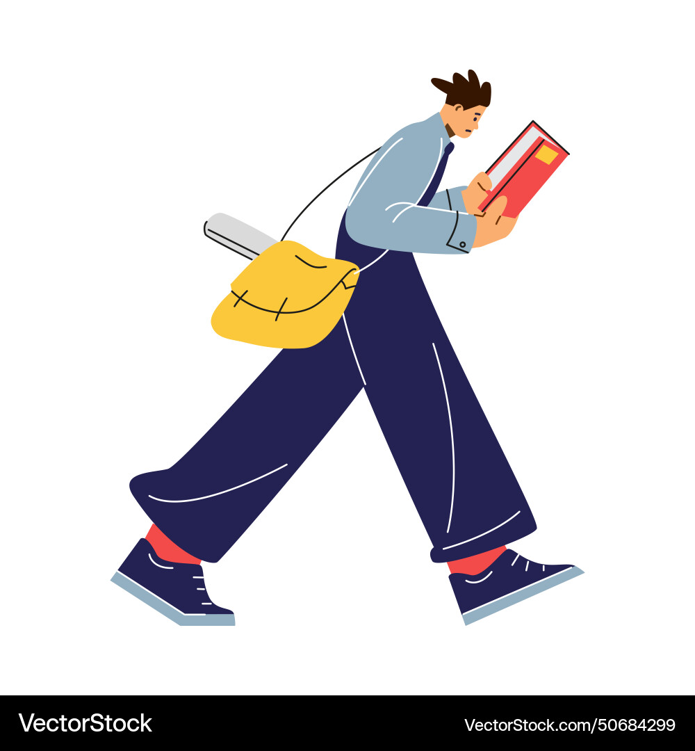 Student multitasking walking Royalty Free Vector Image