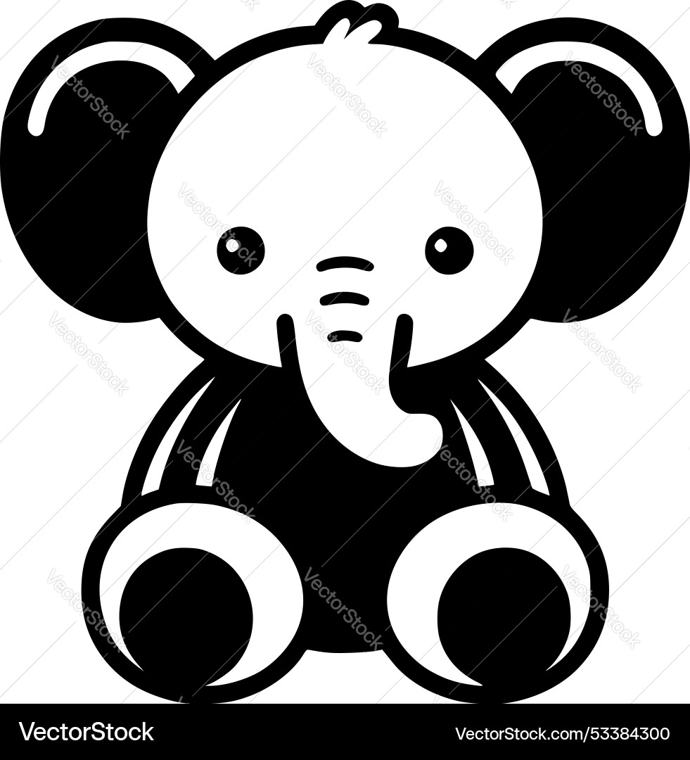Cute stuffed elephant black and white Royalty Free Vector