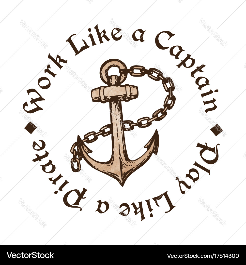 Hand drawn anchor with chain engraving style Vector Image