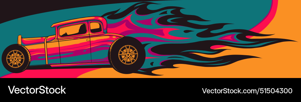 Hot rod car with flames Royalty Free Vector Image