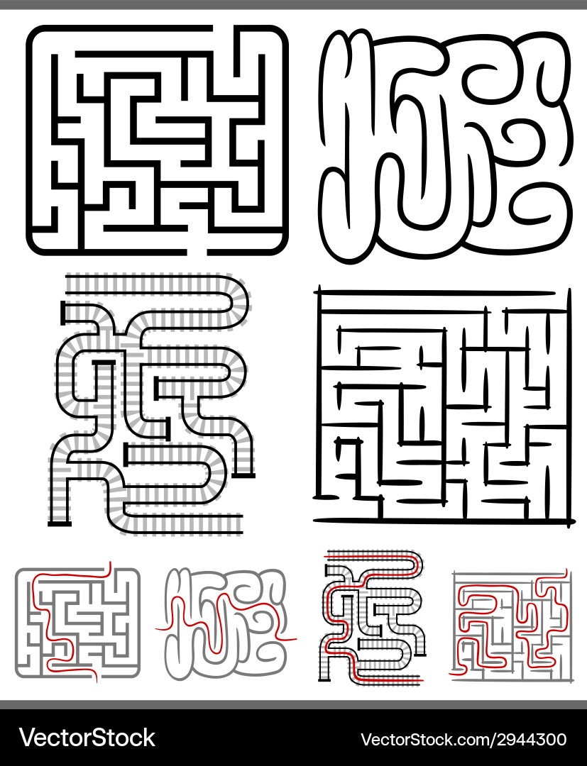 Mazes or labyrinths diagrams set Royalty Free Vector Image