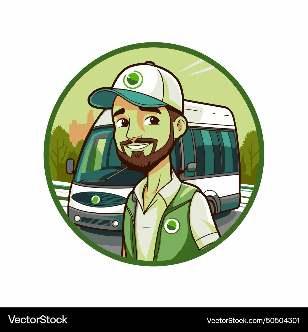 A bus driver in front of the on road Royalty Free Vector