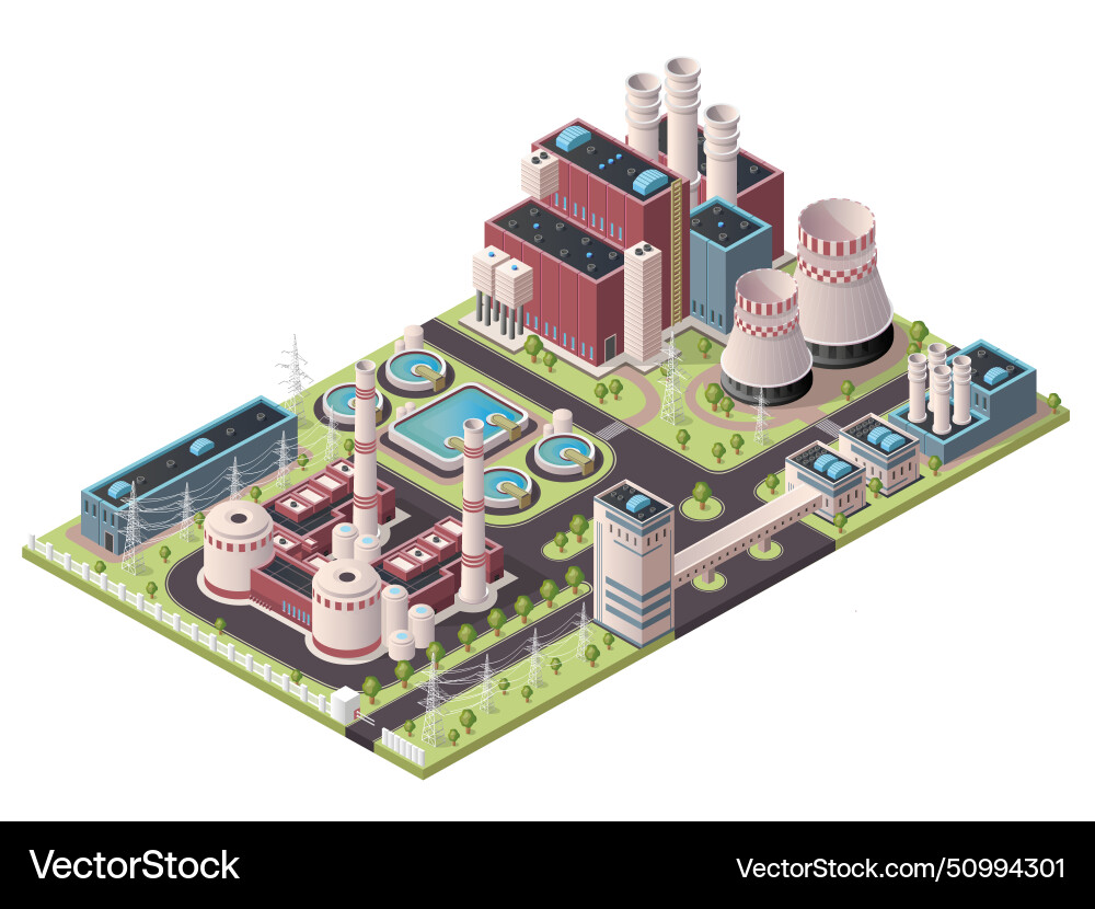 Nuclear energy power station ecology pollution Vector Image