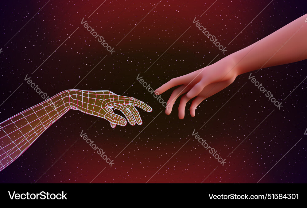 Polygonal mesh or wireframe hand reaching Vector Image