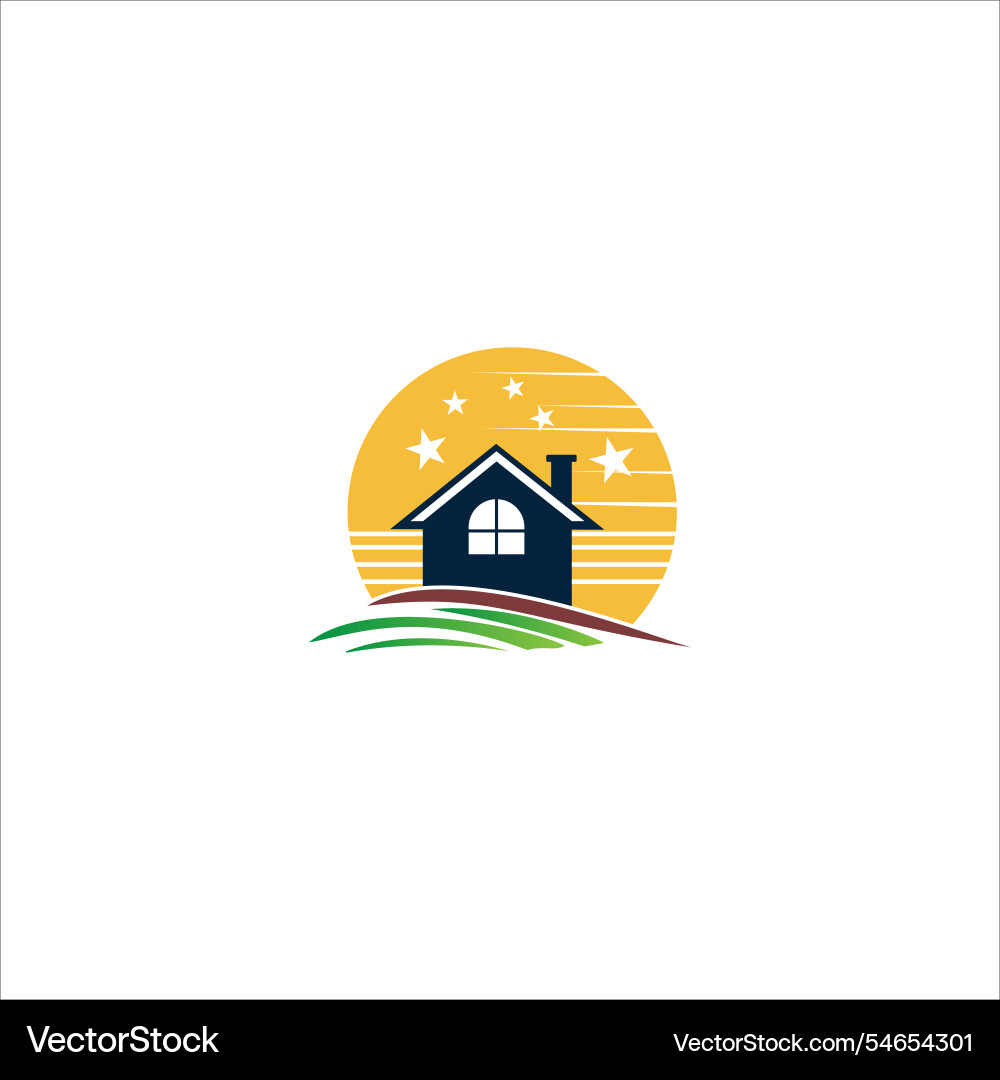 Star house and circle sun logo template Royalty Free Vector