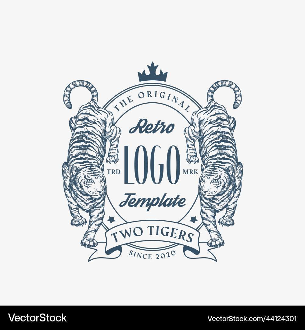 Two tigers abstract frame badge logo Royalty Free Vector