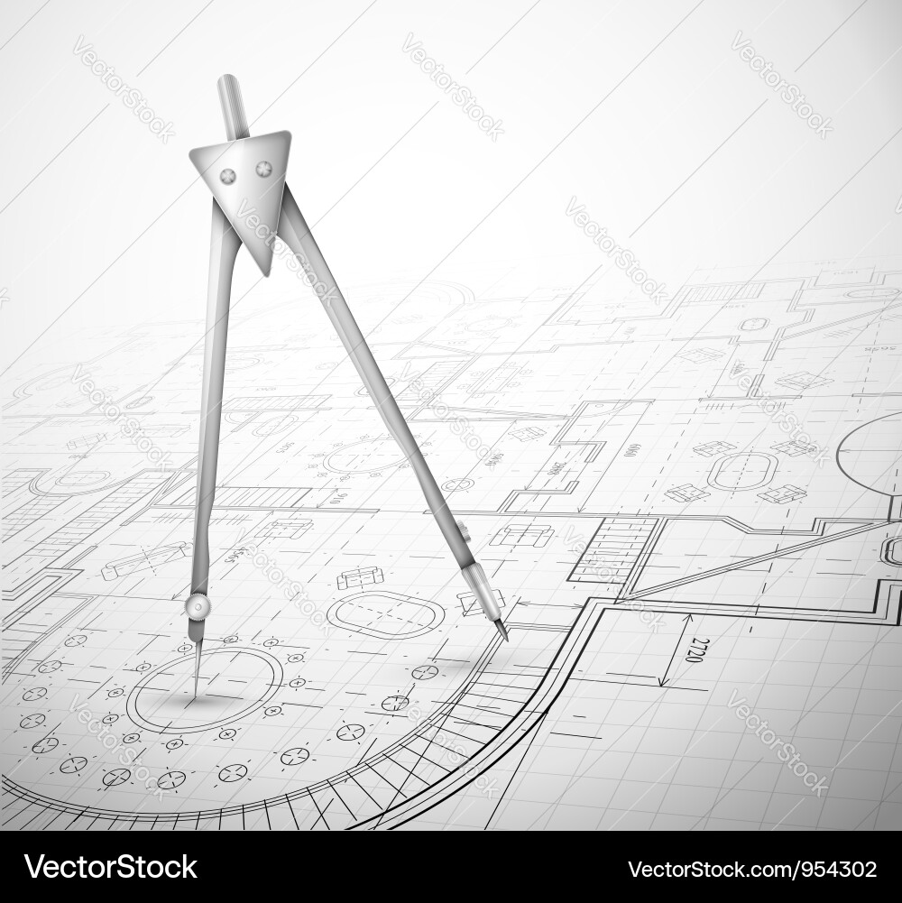 Architectural plan with compass Royalty Free Vector Image