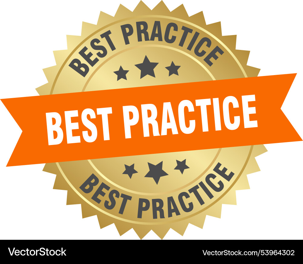 Best practice round orange and gold Royalty Free Vector