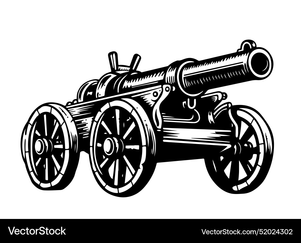 Cannon old vintage sketch hand drawn Royalty Free Vector