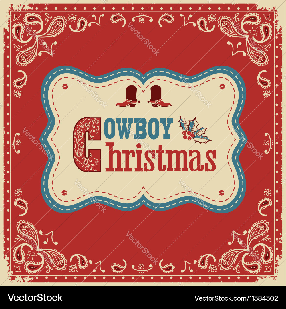 Cowboy christmas card with text on board Vector Image