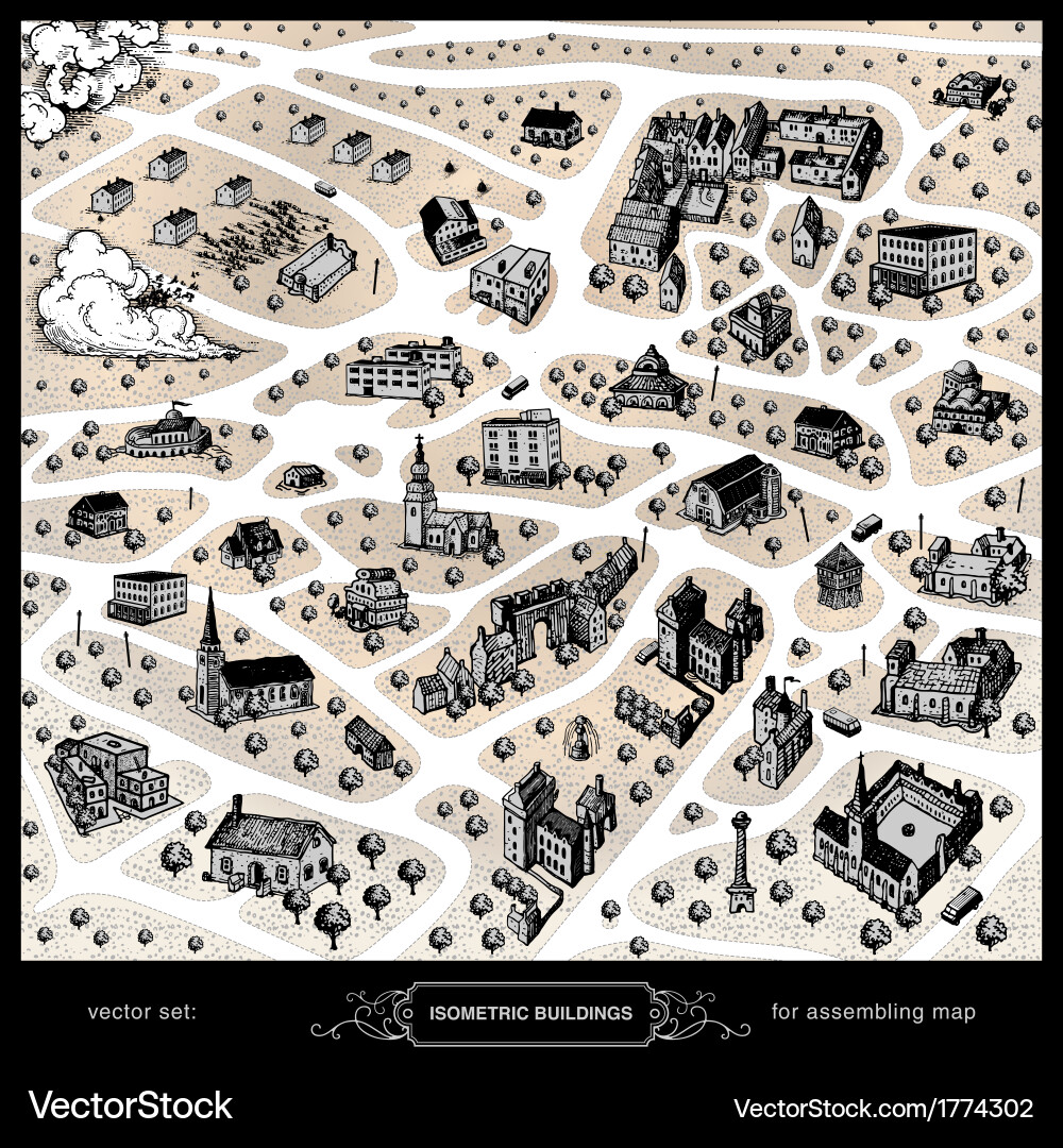 Isometric City Map - Buildings Royalty Free Vector Image