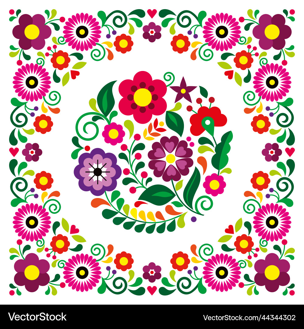 Mexican folk art style round floral pattern Vector Image