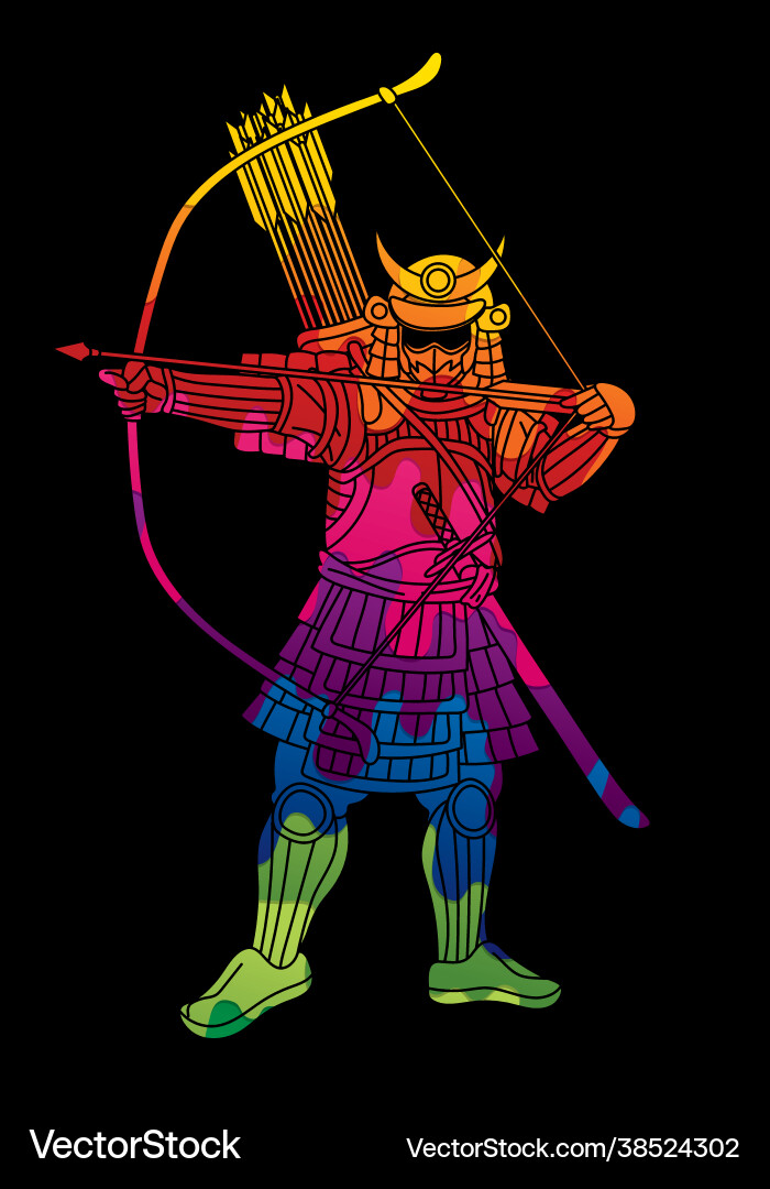 Samurai warrior with bow action japanese fighter Vector Image