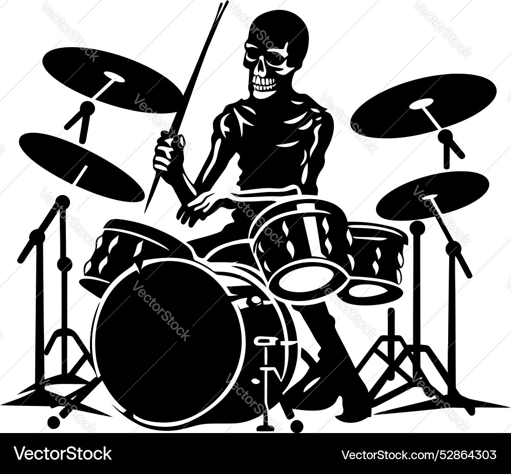 Groovy ghost rock drummer symbol skeletal Vector Image