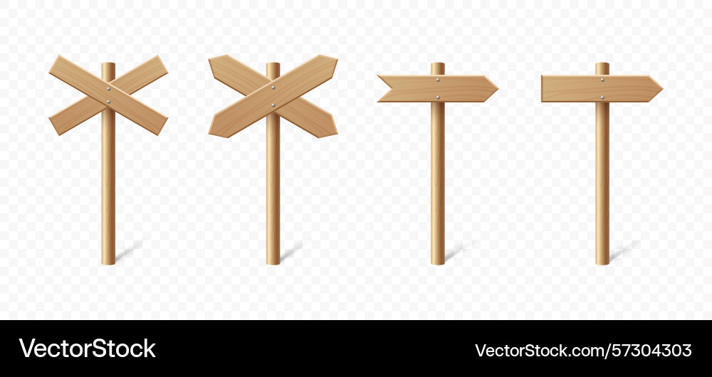 Realistic wooden blank sign post set Royalty Free Vector