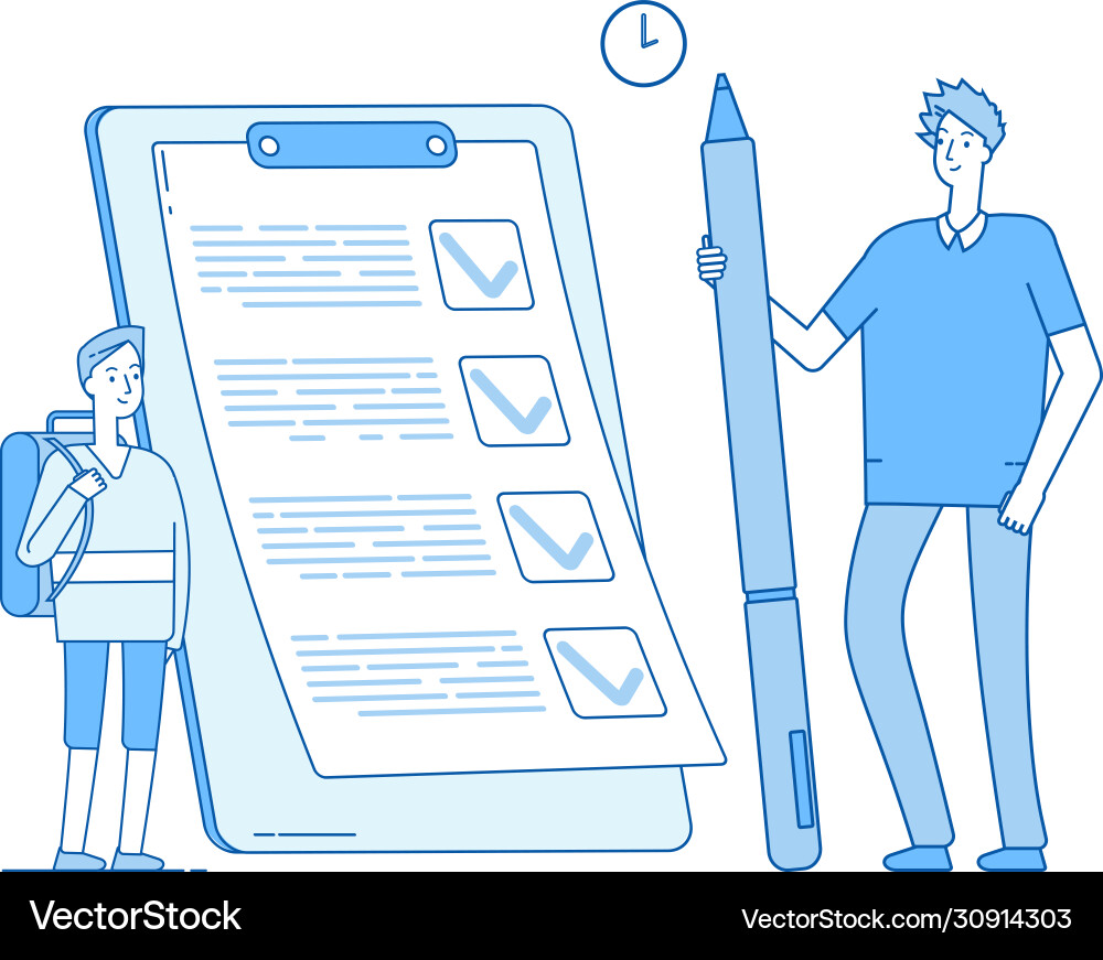 Schoolboy and checklist student studying time Vector Image