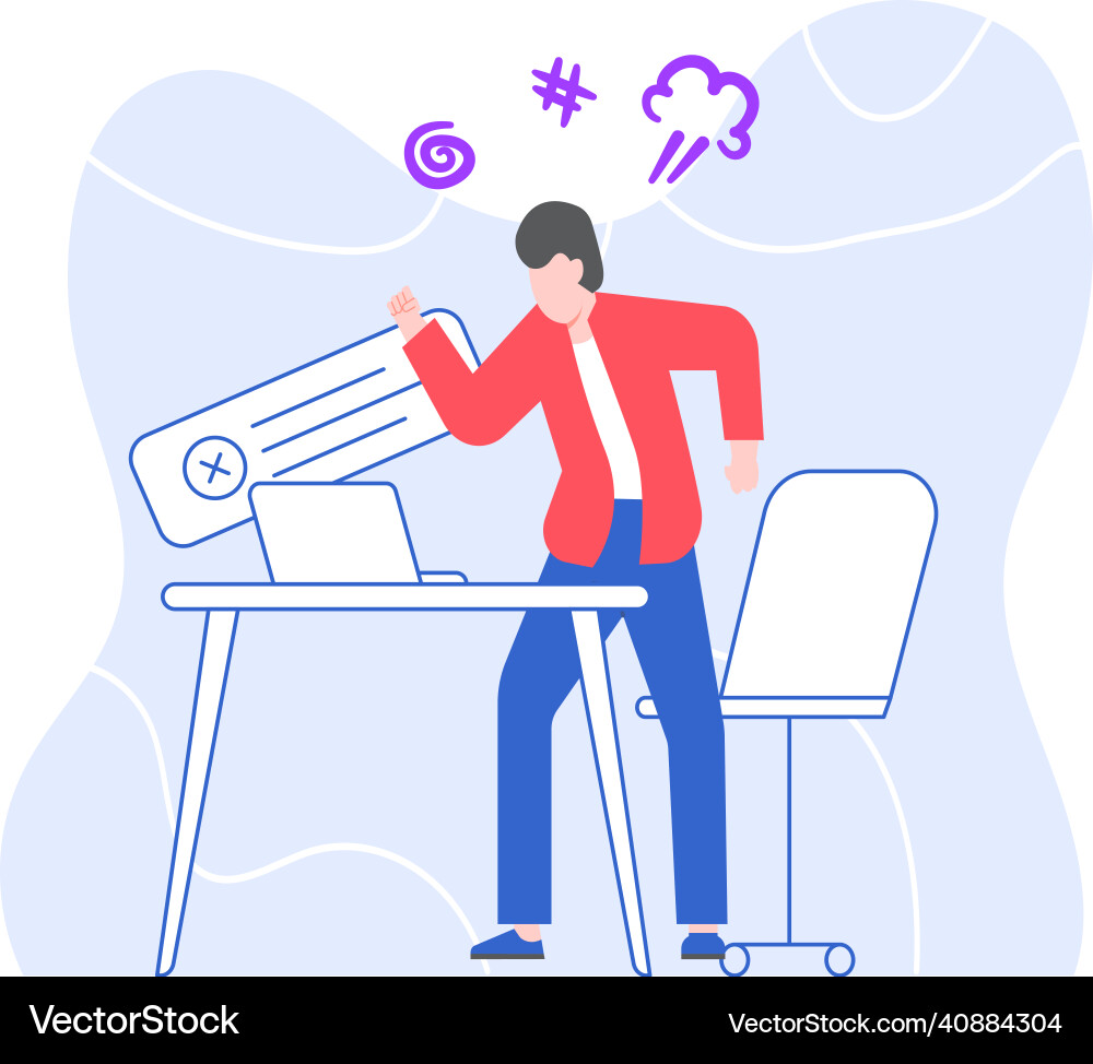 Angry office worker at work place computer error Vector Image