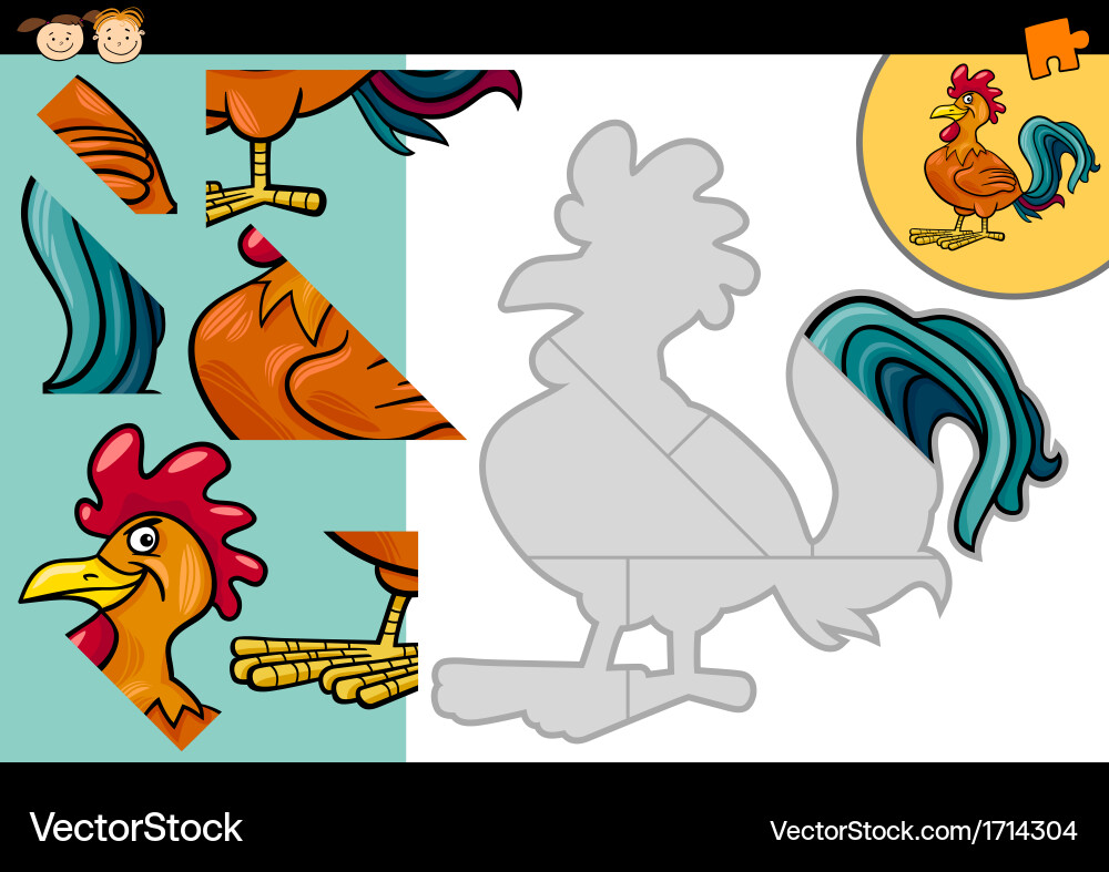 Cartoon farm rooster puzzle game Royalty Free Vector Image
