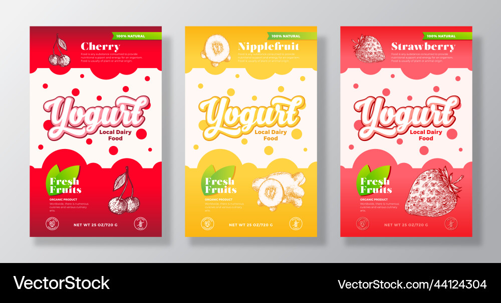 Fruits and berries yogurt label templates set Vector Image