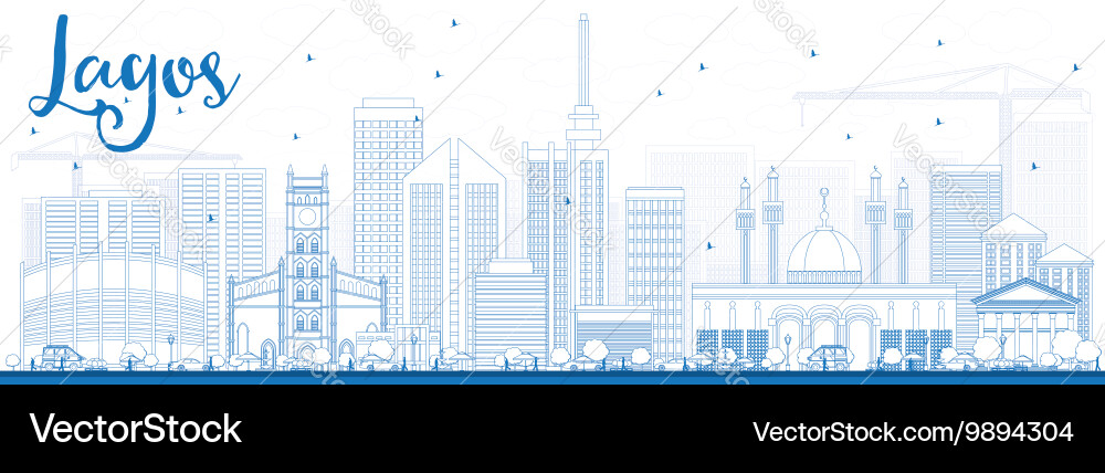 Outline lagos skyline with blue buildings Vector Image