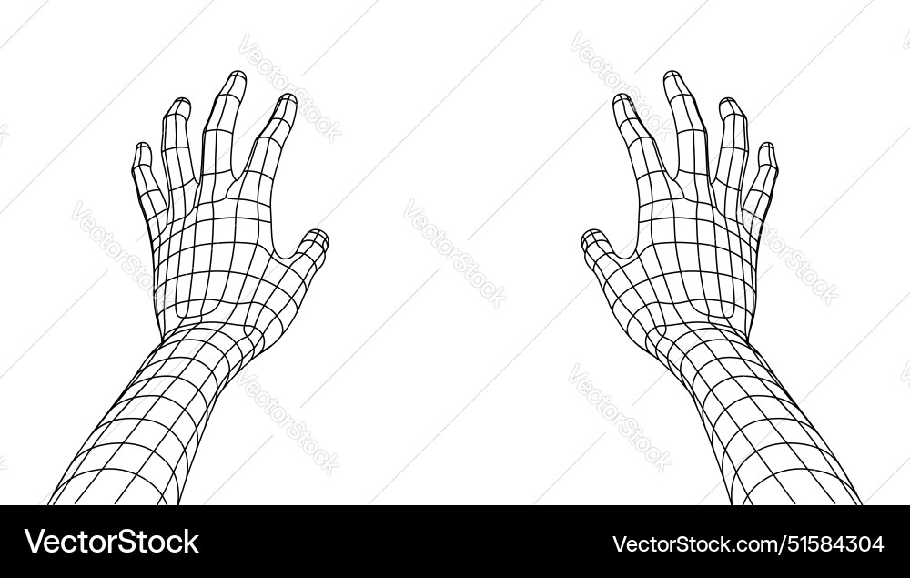 Polygonal mesh or wireframe hands open Royalty Free Vector
