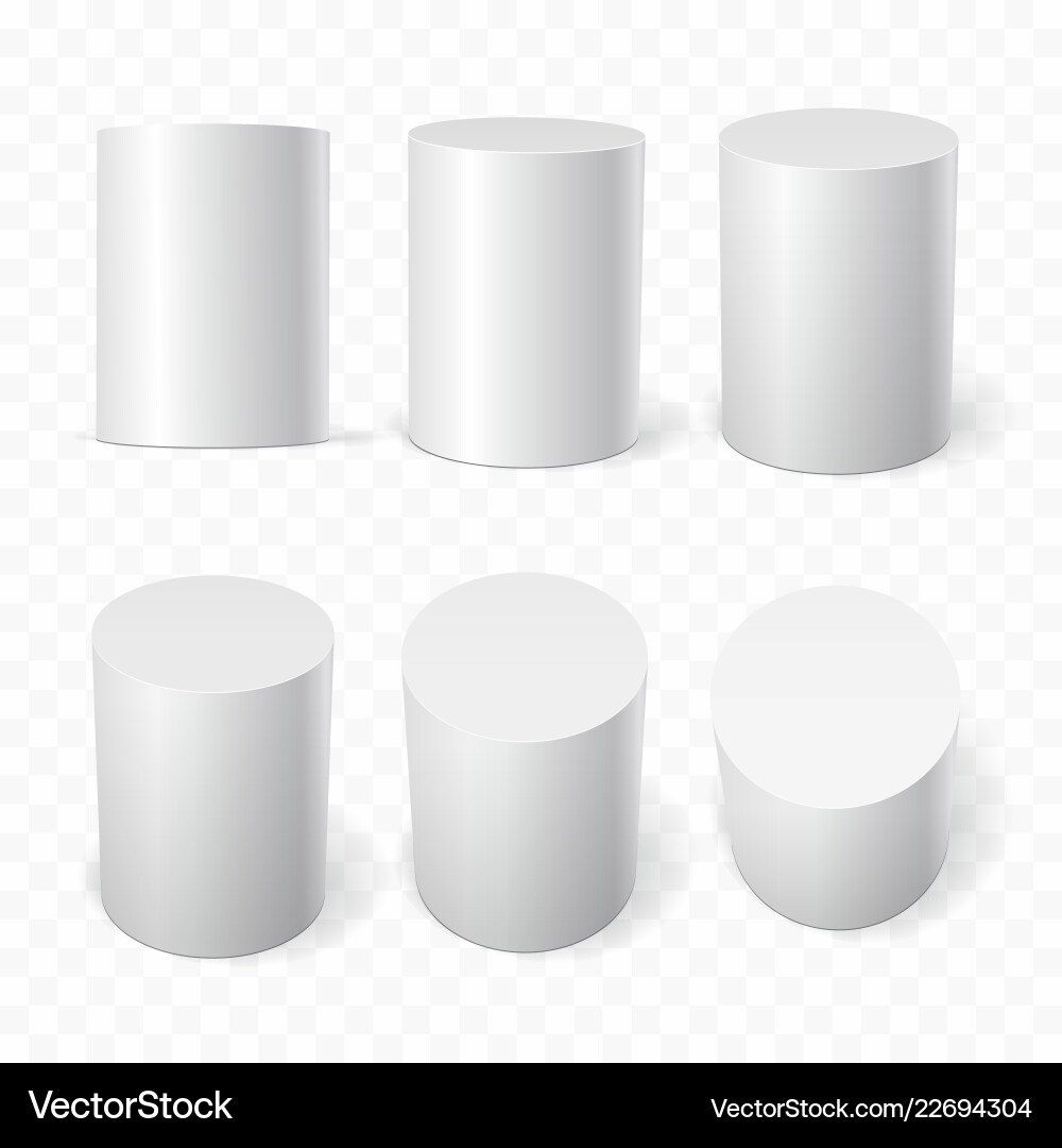 Set of white cylinders in various projections Vector Image