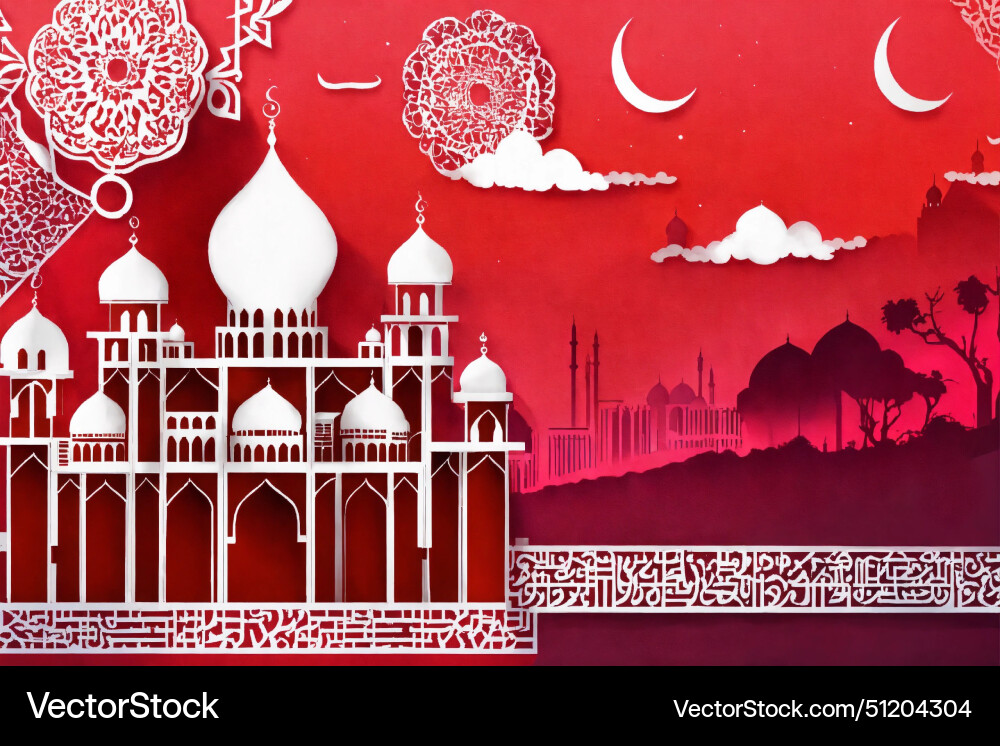 White mosque in red background Royalty Free Vector Image