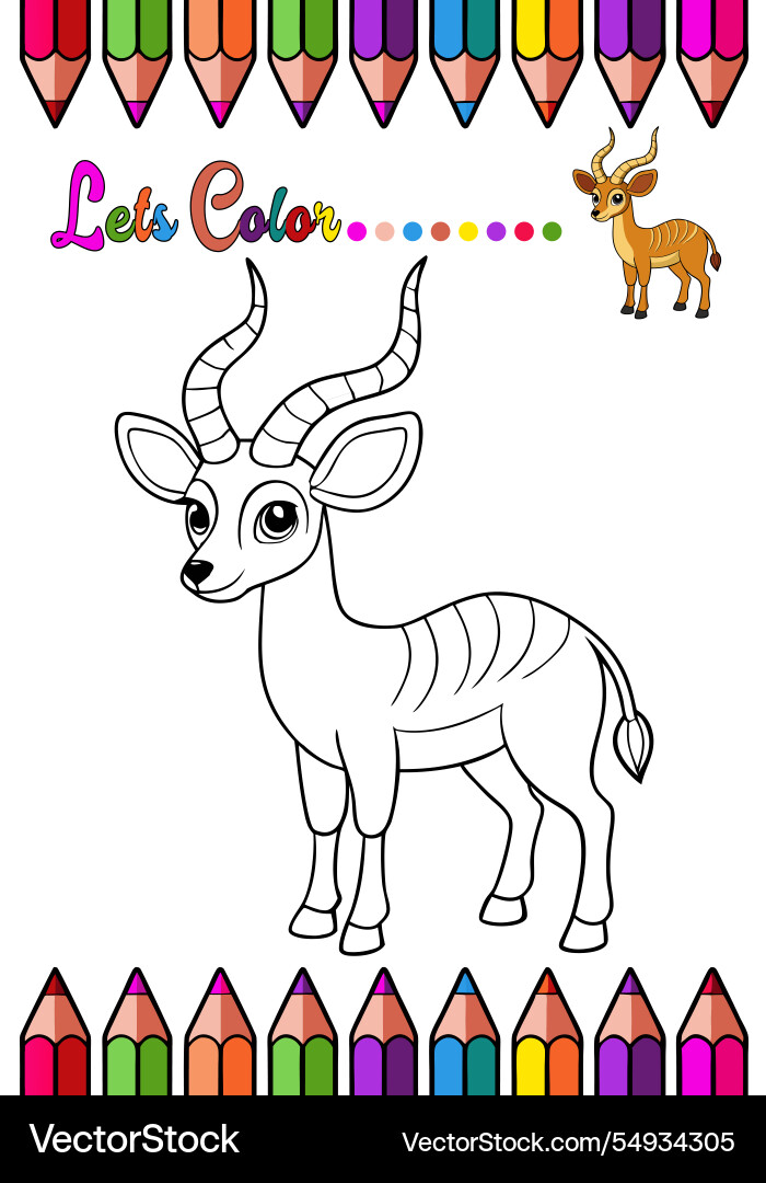 Antelope coloring page for kids Royalty Free Vector Image