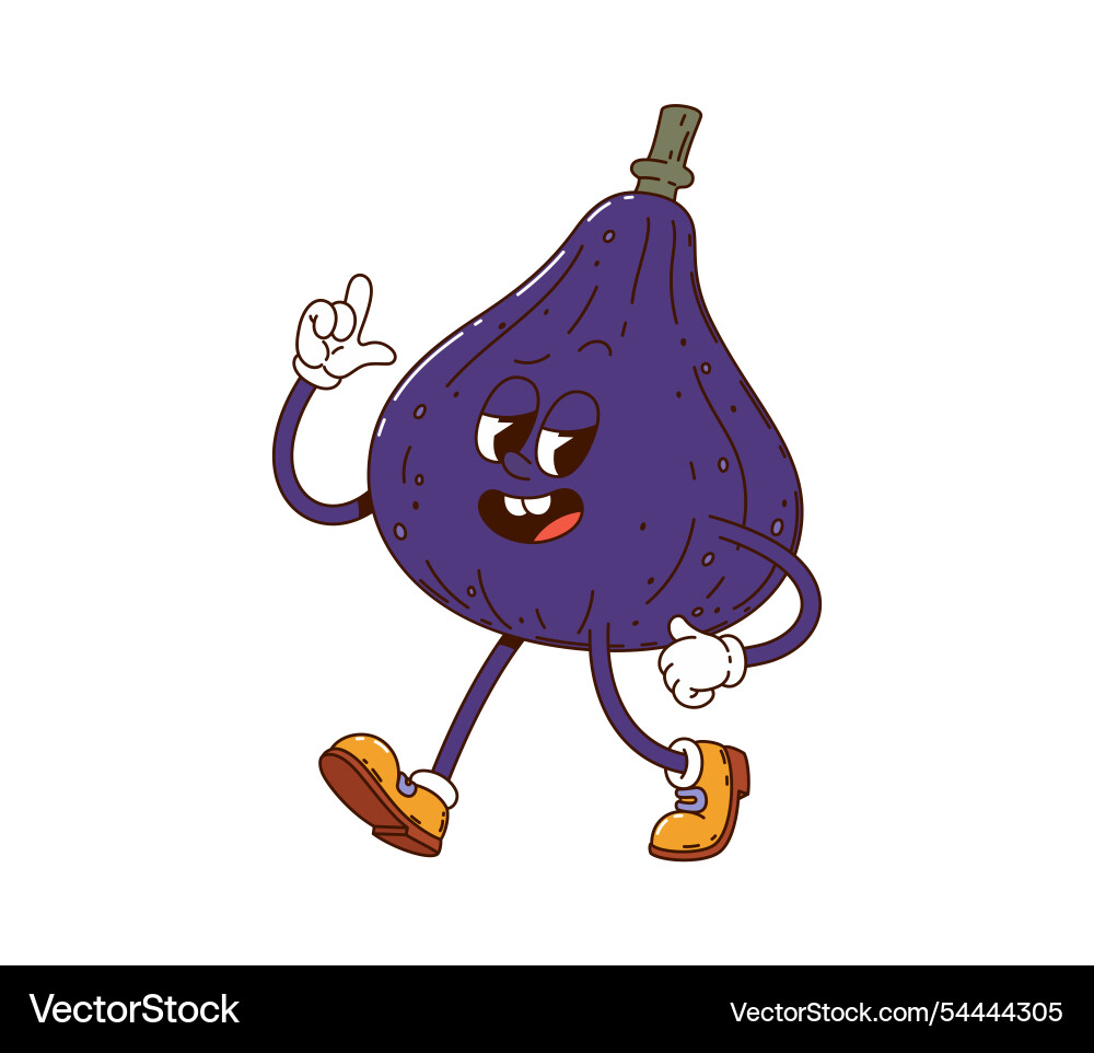 Cartoon groovy figs fruit character pointing up Vector Image