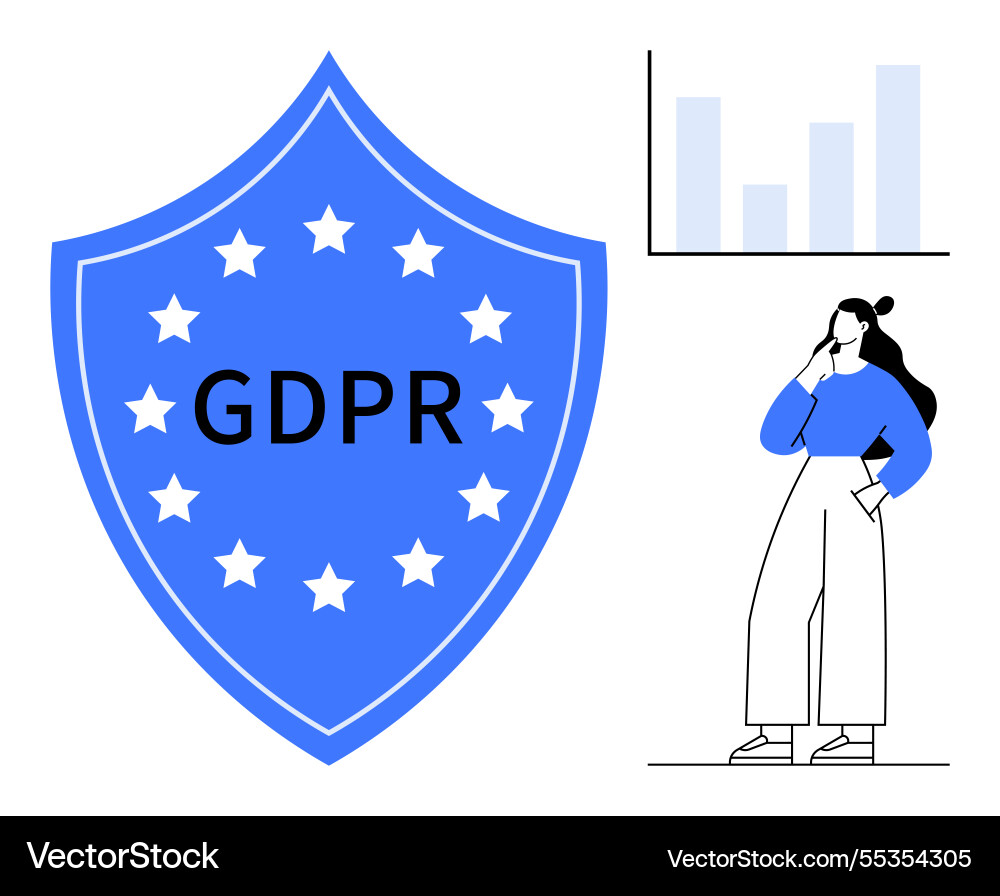 Gdpr protection concept with shield and thoughtful