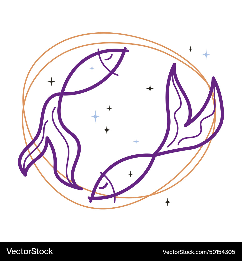 Pisces zodiac sign sketch hand drawn Royalty Free Vector
